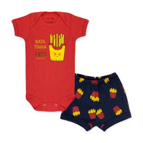 Conjunto Body Bebê Manga Curta Batatinha Vermelho